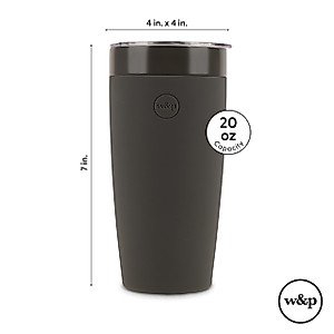 W&P Porter Insulated Tumbler 20 oz | No Metallic Aftertaste Ceramic Coated for Water, Coffee, & Tea | Wide Mouth Vacuum Insulated | Dishwasher Safe, Charcoal Terrazzo
