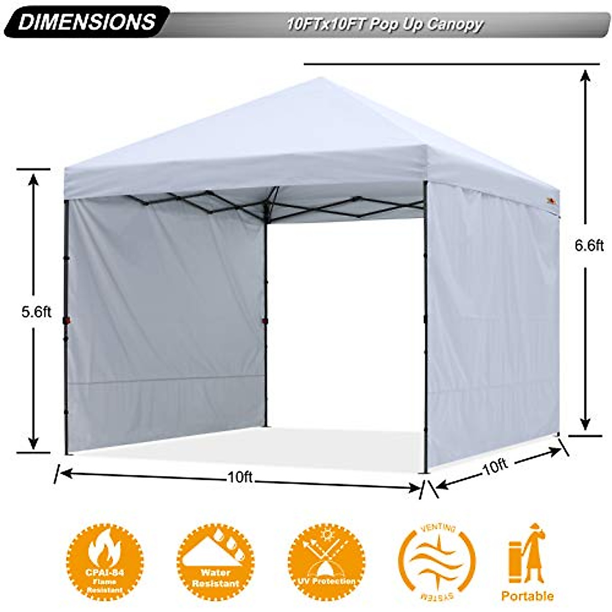 ABCCANOPY Outdoor Easy Pop up Canopy Tent with 2 Sun Wall 10x10, White