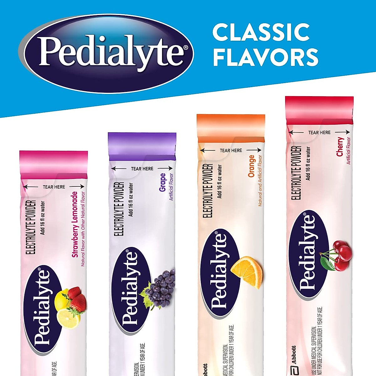 Pedialyte Electrolyte Powder Packets, Strawberry Lemonade, Hydration Drink, 100 Single-Serving Powder Packets