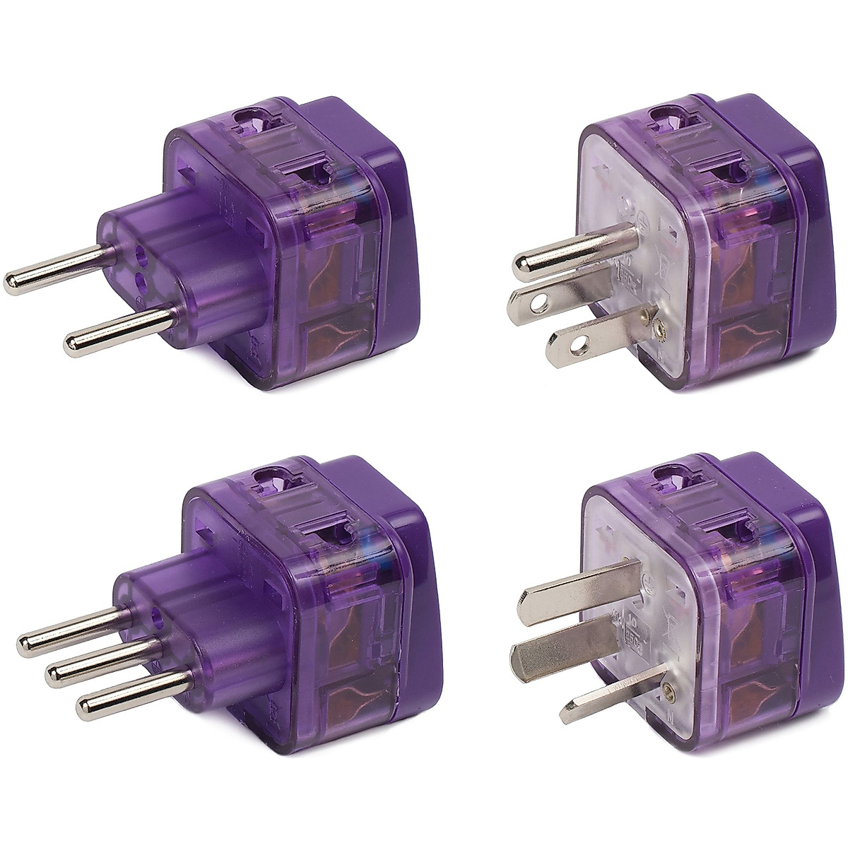 NEW! 4 Pieces AMERICA TRAVEL ADAPTER Pack for SOUTH and N. AMERICA; ARGENTINA CHILE PERU BOLIVIA URUGUAY COSTA RICA COLOMBIA USA MEXICO CANADA / WITH DUAL PLUG-IN PORTS AND BUILT-IN SURGE PROTECTORS