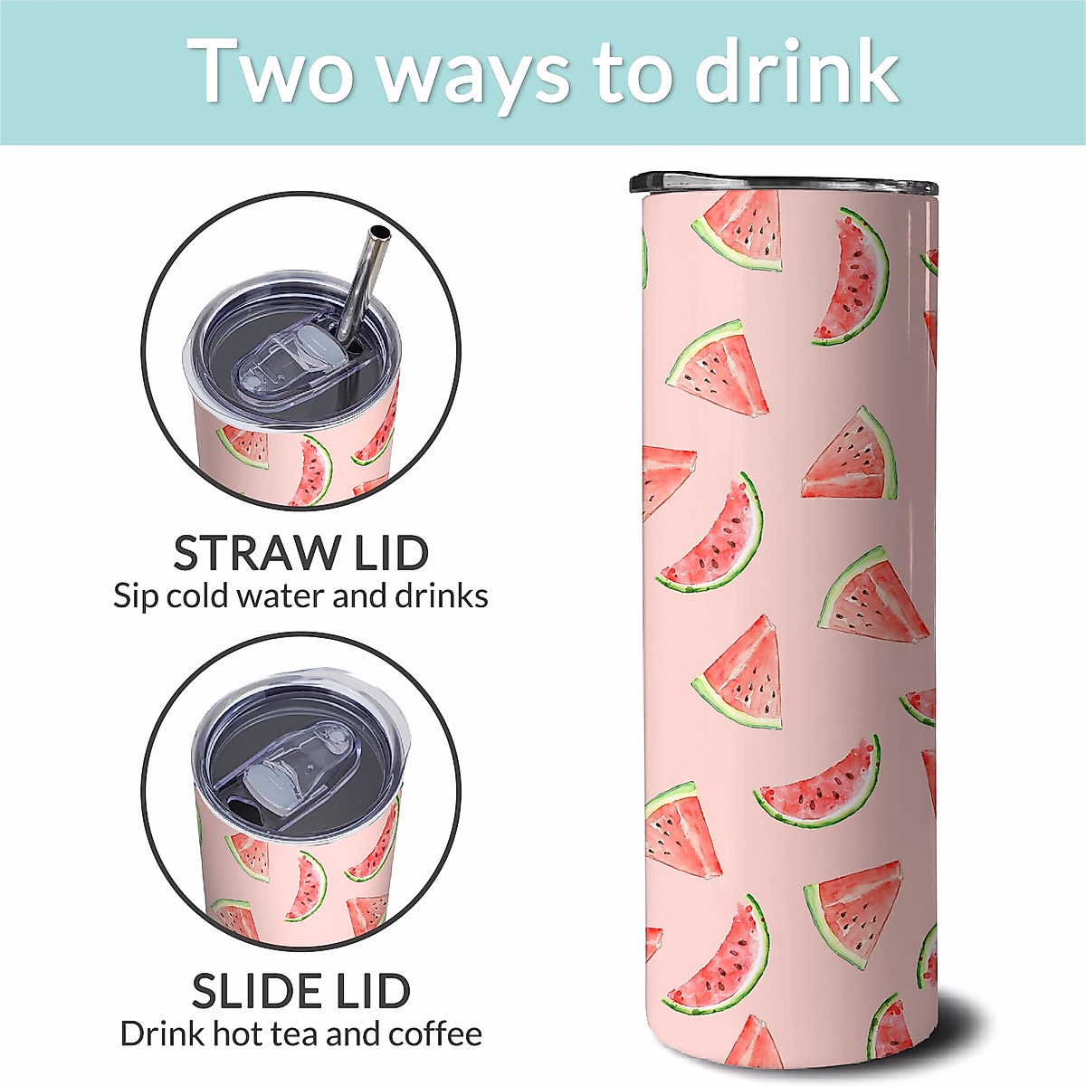 owbgsdh 20 oz Watermelon Skinny Tumblers with Lid and Straw, Watermelon Stainless Steel Vacuum Insulated Travel Coffee Mug Cup Water Bottle, Watermelon Decor Stuff Accessories, Gifts for Women Girls