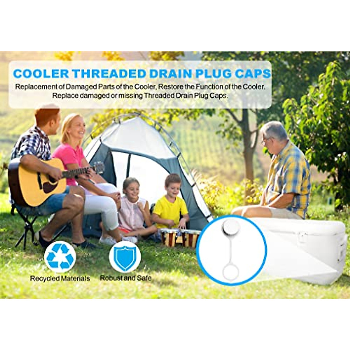 Drain Plug caps, for Igloo Cooler Threaded Drain Plug Caps with Tether. Cooler Replacement Parts. Replacement Cooler Threaded Drain caps. White Cooler Drain Plug Cover. Compatible with Igloo.Set of 2.