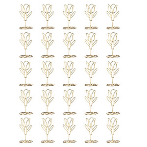 MANMAOHE 25Pcs Gold Table Number Holders Rose Flower Shaped Wire Picture Holder Small Size Table Card Holders Table Number Stands Photo Stand for Centerpieces Wedding Party Birthday