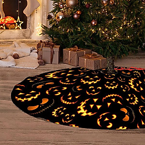 Halloween Tree Skirt 36Inch Pumpkin Smile Face Halloween Christmas Tree Decoation Horror Skulls Tree Skirt for Holiday Home Party Decor