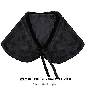 CanB Women's 1920s Faux Fur Shawl Bridal Wedding Fur Wraps and Bolero Shrug Faux Mink Stole for Women and Girls (Black)