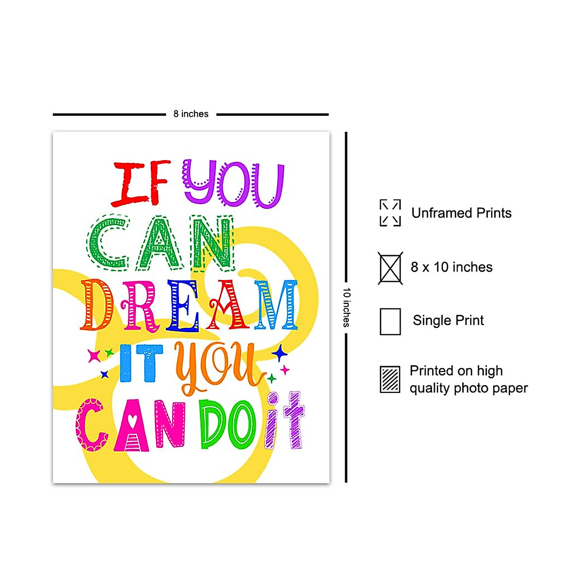 Motivational Quote Home Decor - Cute Mouse Inspirational Gift for Fans - Room decoration Wall Art Poster print for Boy, Girl or Kids Bedroom, Baby Nursery - If You Can Dream It 8x10 Unframed