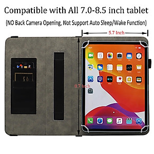 Universal 8 Inch Tablet Case, Universal 7 Inch Tablet Case, Viclowlpfe Protective Folio Stand Android Case for 7.0-8.5 Inch Tablet with Hand Strap and Cards Slots, Black