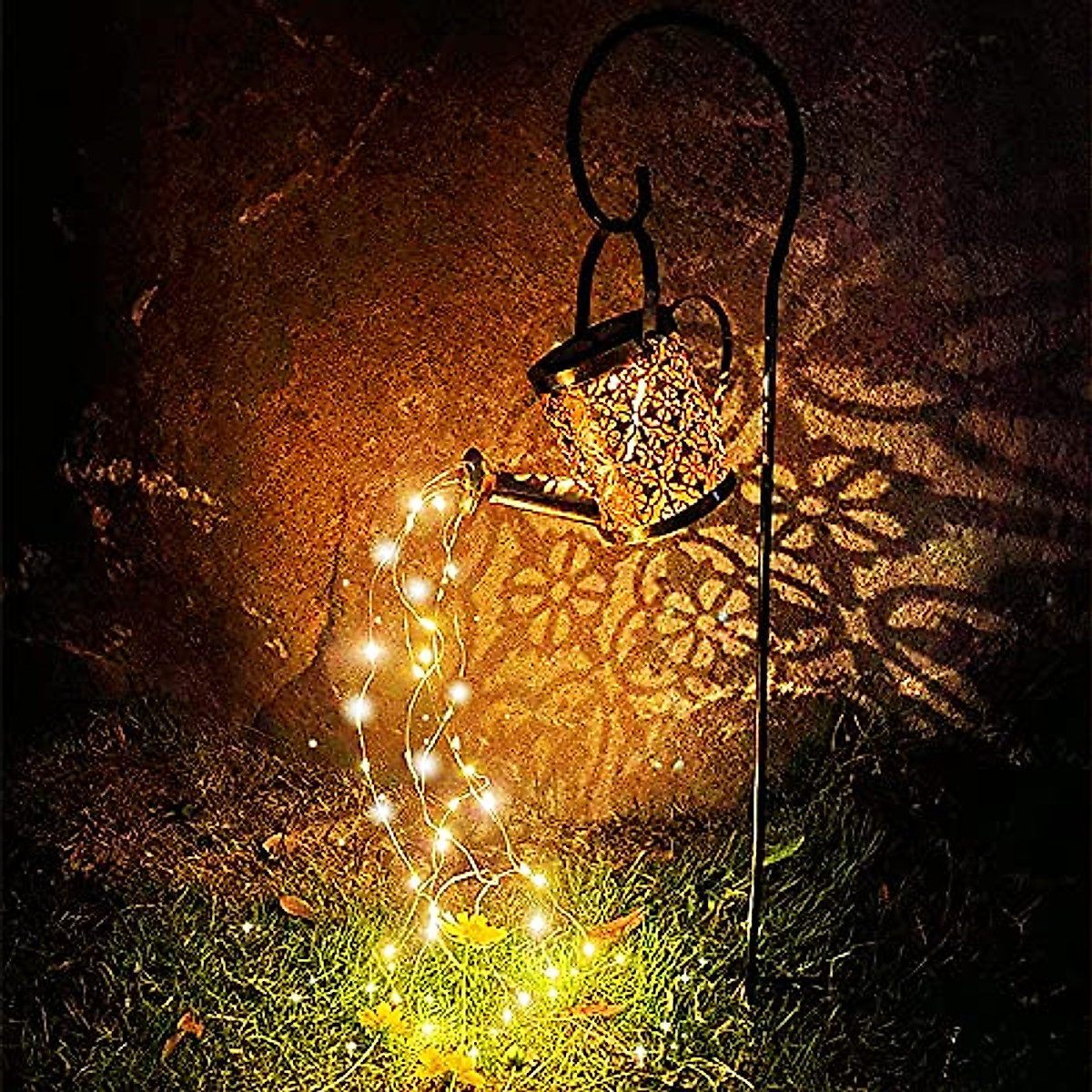 WWahuayuan 7.9Inch Watering Can Lights Solar Powered, Garden Solar Lantern Waterproof, Outdoor Hanging Lamp with Light String for Lawn Patio Yard Pathway Decor