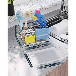 Consumest Kitchen Sink Organizer Sink Caddy with Cloth Holder & Drip Tray, 304 Stainless Steel Sink Sponge Organizer for Kitchen Caddy, Multifunctional Kitchen Sponge Caddy for Dishcloth Brush
