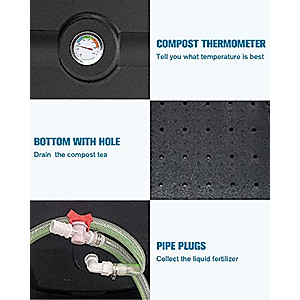 Insulated Compost Bin with Ventilation System - Quickly Composting All Year Round,A Reservoir at The Bottom Design to Collect The Leachate (30 Gal,Black)