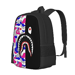 AIRPO Fashion Shark Backpacks Bright Navy Pink Camouflage Large Capacity Laptop Daypack Lightweight Backpack Travel Hiking Bag For Women Men