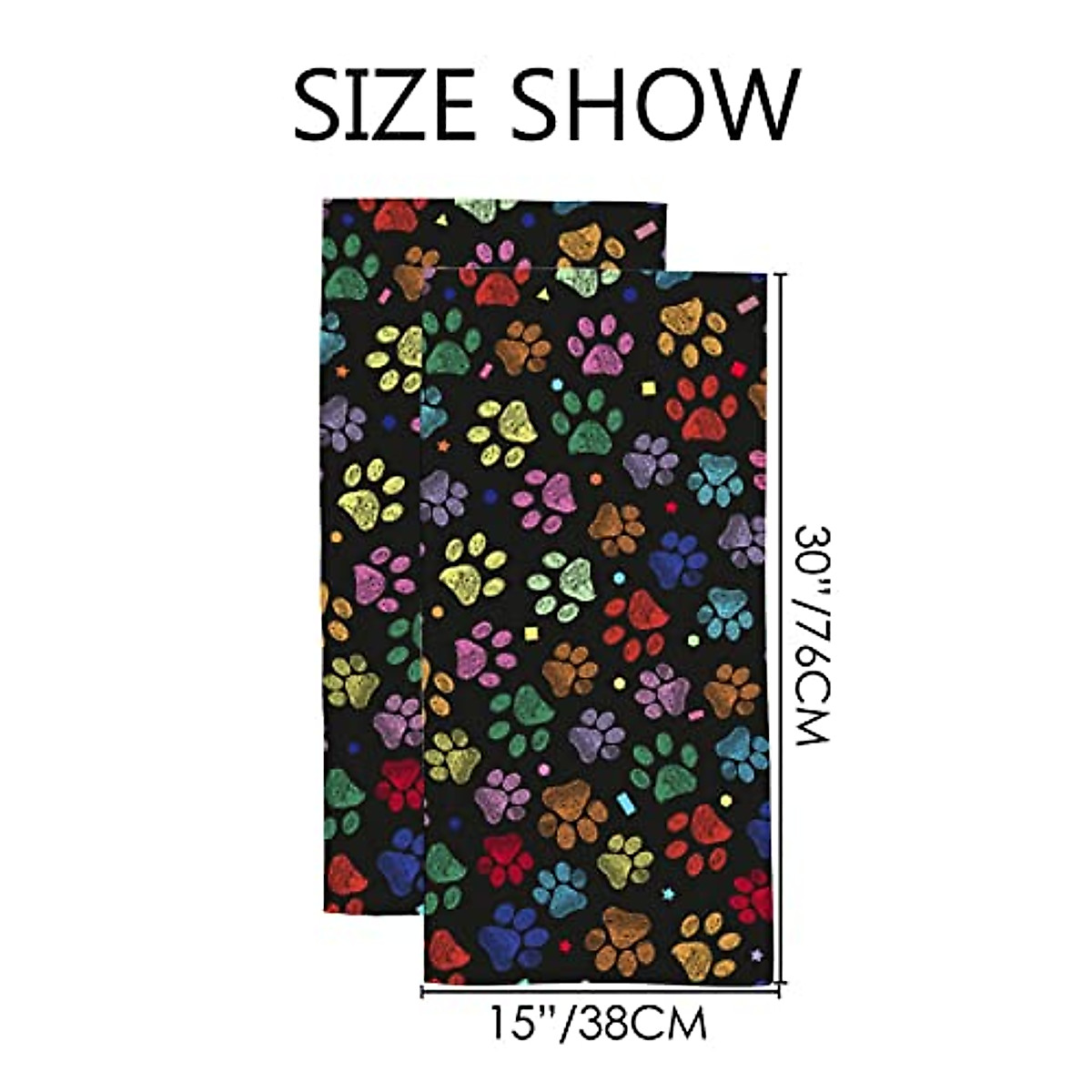 Hand Bath Towels 2 Pack Doodle Colorful Paw Print Absorbent Face Fingertip Towels for Bathroom Kitchen Gym Spa Soft Hair Drying Cloth Quick Dry, 30 x 15 Inch