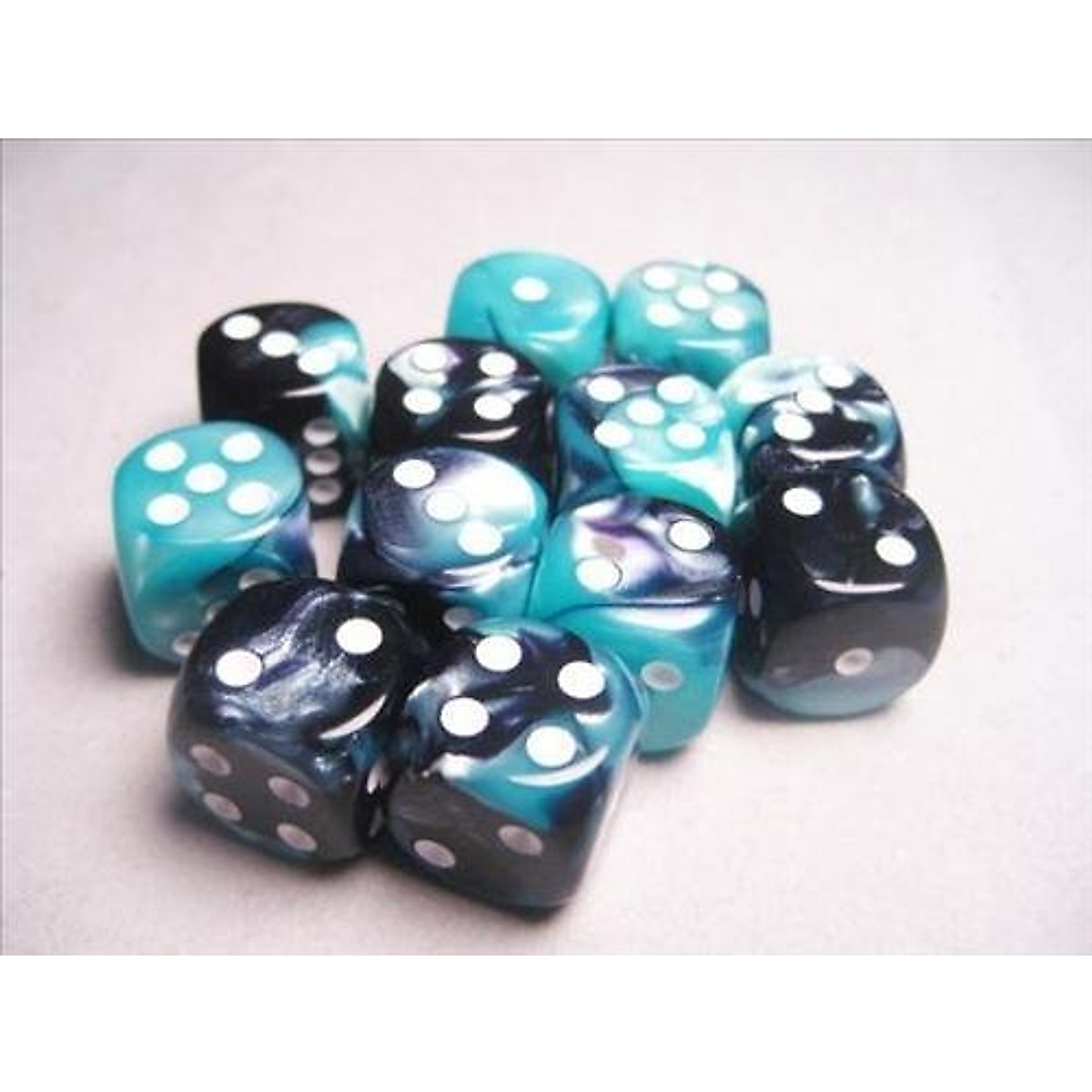 Chessex Dice d6 Sets: Gemini Black & Shell with White - 16mm Six Sided Die (12) Block of Dice