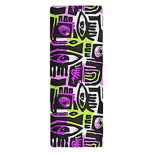 OTVEE Abstract Graffiti Yoga Mat for Women Non Slip Ultra Thin 1 MM Travel Yoga Mat with Carrying Bag Suede Fitness Exercise Mat for Yoga Pilates Workout Routines Camping