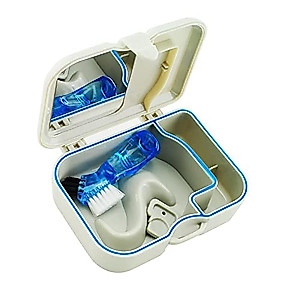 Storage Denture Teeth With Box Case and Applianc Brush False Clean Tooth care ning Kits (白色White, One Size)