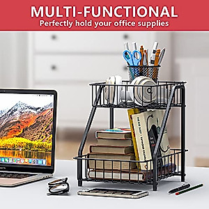 MaraFansie 2-Tier Fruit Basket Countertop Fruit Bowl Bread Basket Vegetable Holder Storage Stand, Black