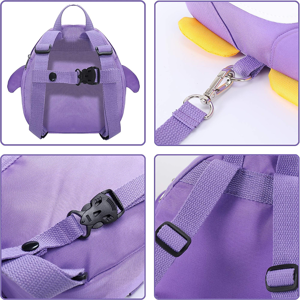 JIANBAO Penguin Toddler Backpacks with Leashes Anti Lost Wrist Link for 1.5 to 3 Years Kids Girls Boys Safety (Penguin, Purple)
