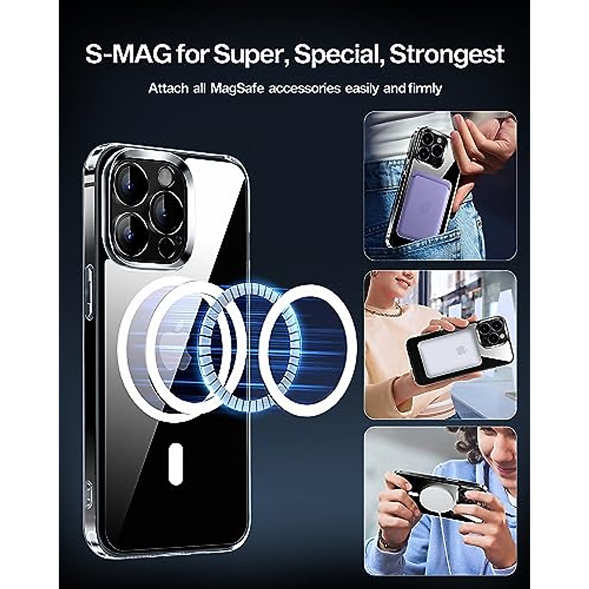 Dssairo Magnetic for iPhone 13 Pro Max Case，with 2 Screen Protector，Full Camera Protection [Compatible with MagSafe] Shockproof Phone Bumper Cover，Anti-Scratch Clear Back (Clear)………
