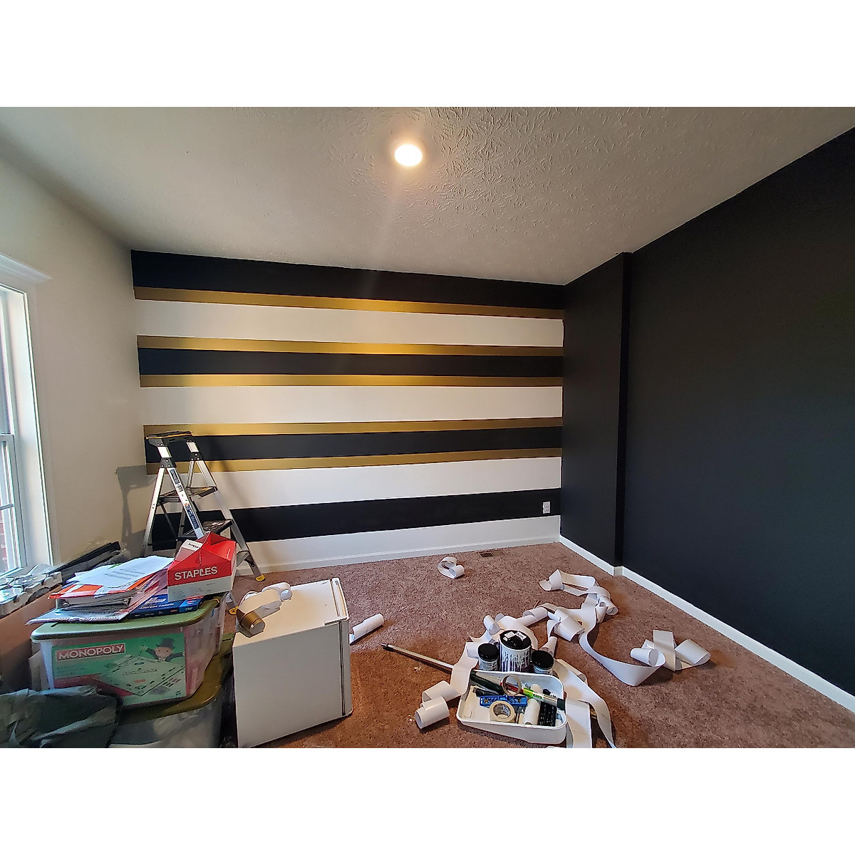 ROSEROSA Peel and Stick PVC Self-Adhesive Wallpaper Border Board Trim Moulding Sticker Hair Line (MG237B : 3.93 Inch X 16.40 Feet) Gold