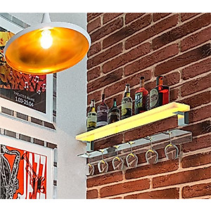 MESAILUP LED Liquor Bottle Display Shelf 24 inch Acrylic Floating Wall Mounted Wine Racks with 4 Stem Glass Holder for Home Commercial Led Bar Lighting Display Shelves with Remote Control