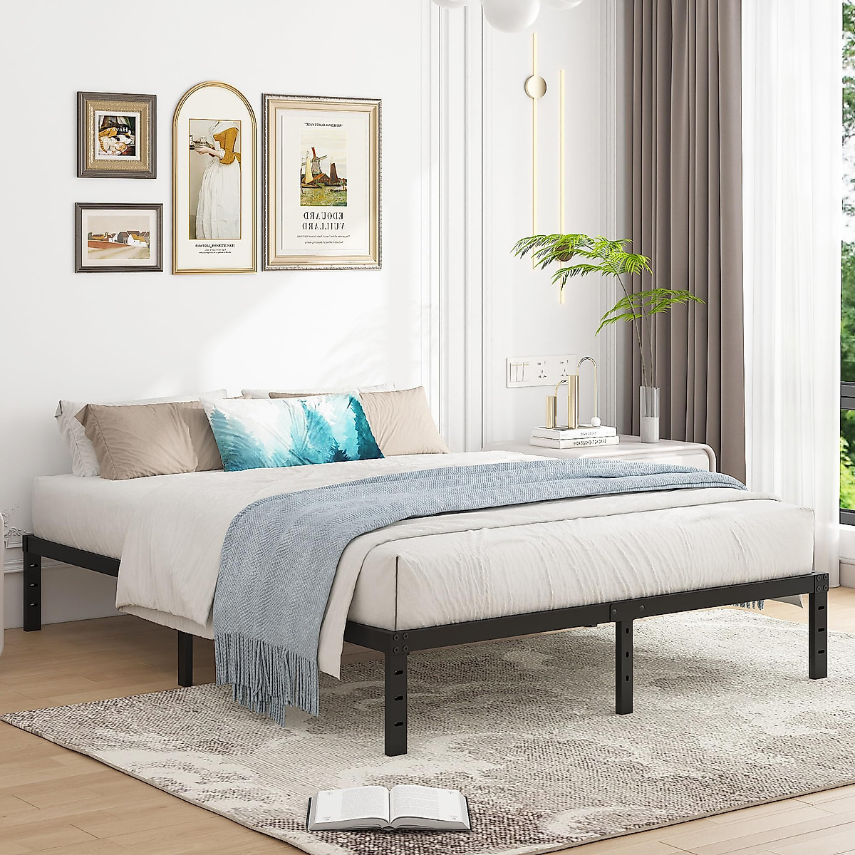 Cieemine 12 Inch California King Bed Frame, Heavy Duty Metal Cal King Bed Frame, No Box Spring Needed, Easy Assembly, Noise-Free, Black