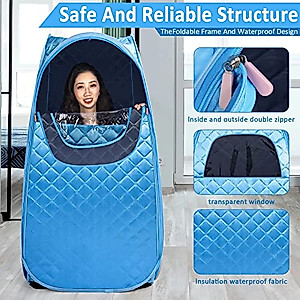 Tabeskly Portable Personal Sauna for Home Indoor Foldable Steam Sauna Tent Room Full Body Steamer Kit One Single Person Mini Sauna Spa Box Portatil Individual (Blue) US Plug
