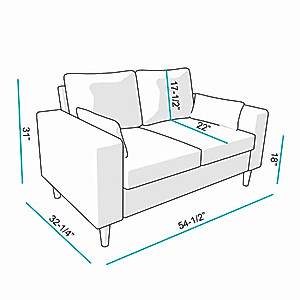 Panana Linen Fabric 2 Seater Loveseat with Armrest, Double Seat Compact Sofa Couch for Living Room Furniture (Brown)