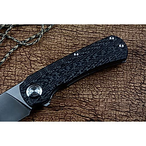 TwoSun 14C28N Satin Blade Carbon Fiber Handle Outdoor Camping Hunting Pocket Knife TS243