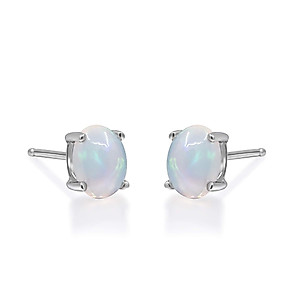 Gin & Grace 14K White Gold Natural Ethiopian Opal earrings for women | Ethically, authentically & organically sourced (Oval-cut) shaped opal hand-crafted jewelry for her | Opal Earrings for women
