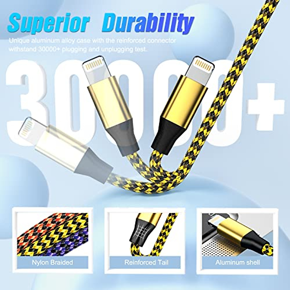 3 Pack [Apple MFi Certified] 6FT iPhone Charger USB Lightning Cable Fast Charging Nylon Braided Cord Compatible with iPhone 14/13/12/11 Pro Max/XS MAX/XR/XS/X/8/7/Plus/6S/6/SE/5S/iPad