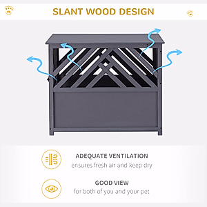 PawHut Furniture Style Wood Dog Crate End Table Decorative Dog Cage Kennel Lattice Night Stand with Lockable Door, Grey