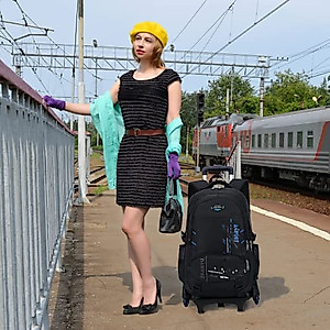 Voici et Voila Large Trolley Schoolbag Rolling Laptop Wheeled Backpack with wheels for Boys College School Rucksack Men's Backpack Teens Blue