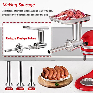 KINGEAGLE Food Grinder Attachment for KitchenAid Mixers,Stainless Steel Dishwasher Safe Meat Mincer Accessories Set Included 3 Sausage Stuffer Tubes