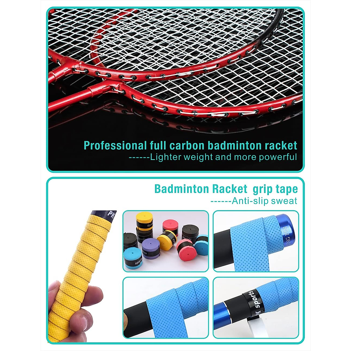 Peak Fits Portable Badminton Net Set,Folding Volleyball Badminton Net,4 Professional Graphite Badminton Racket,8 Racket Grip Tape,4 Shuttlecocks,Family Game,Kids Gift,Backyard Sports