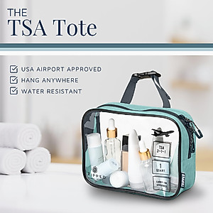 Toiletry Bag Kit Set: Hanging Travel Toiletry Bag + 311 TSA Cosmetic Liquid Bag + Ultralight Accessory Organizer Pouch (Dusty Teal)