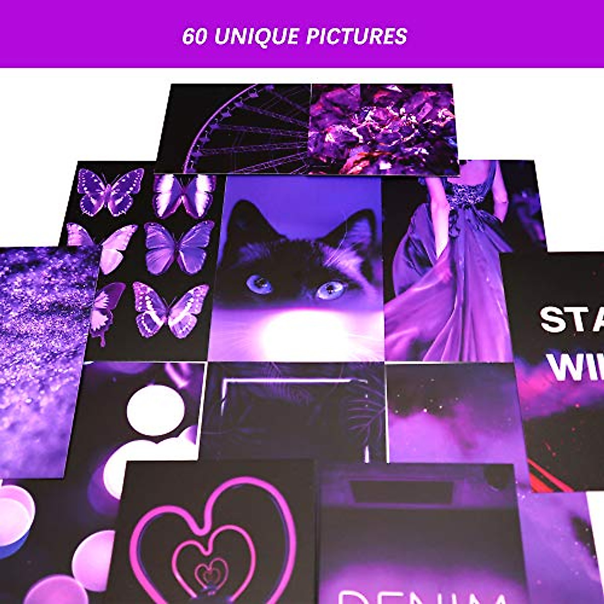 Btaidi 60 Pieces Room Decor for Bedroom,Purple Aesthetic Photo Collage Kit Wall Art Pictures Collage Kit for Teen Girls and Women,4x6inch Photo Collection