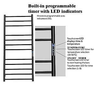 FUREX Towel Warmer 12 Bar Electric Heated Towel Rack Wall Mount Plug-in/Curved 304 Stainless Steel Bath Towel Heater Mirror Polish - Timer