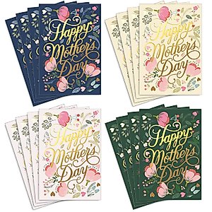 AnyDesign Greeting Card, 16 Pack Foil Gold Mother's Day Card with Stickers & Envelopes, Floral Blank Note Cards Assortment for Birthday Celebration, 4 x 6 Inch