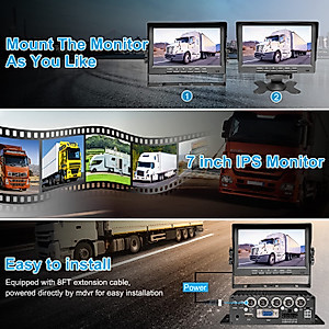 VSSTECH Mobile DVR System 4 Channel 1080P H.265 512 GB AHD Vehicle Car DVR Video Recorder Loop Record with IR Night Vision Waterproof Front Side Rear Camera 7 inch VGA Monitor for Truck Bus Camper Van
