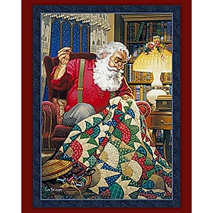 Quilting Santa Digital Quilt Panel with Backing Multi Color