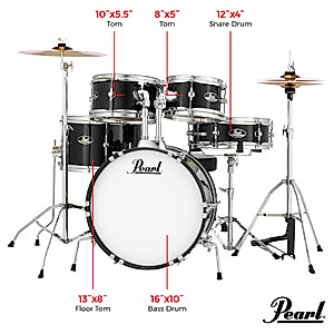 Pearl Roadshow Jr. 5 Piece Drum Set with Hardware and Cymbals, Gindstone Sparkle (RSJ465C/C708)