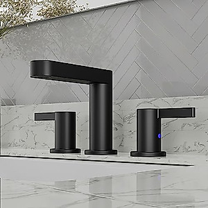 Black Bathroom Faucet 3 Hole, KPAIDA 8 Inch Widespread Bathroom Faucets for Sink 3 Hole Matte Black Bathroom Sink Faucet with Pop Up Drain and Water Supply Lines