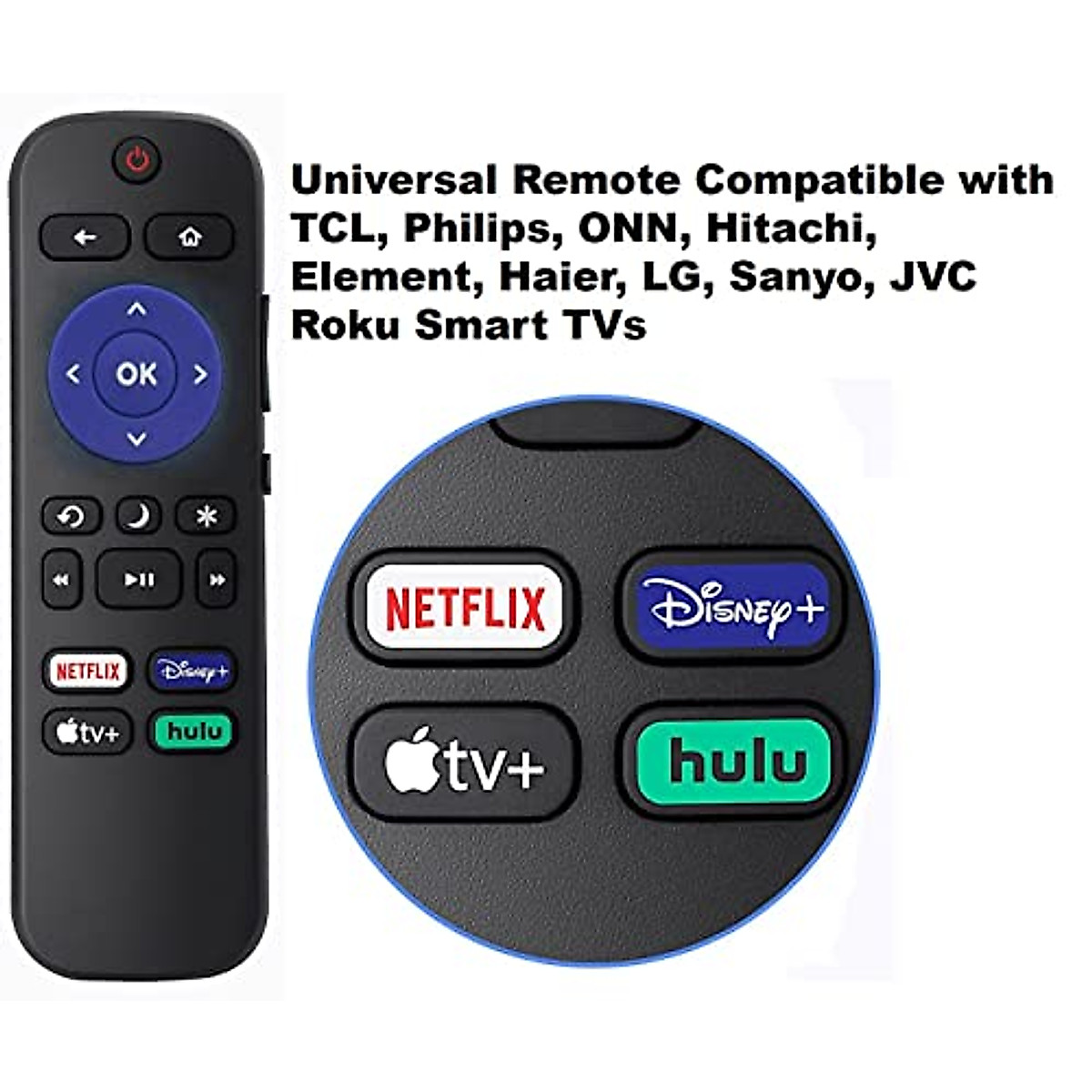 Universal Remote Compatible with Roku TV, for TCL/Philips/JVC/RCA/Magnavox/Sanyo/LG/Haier/ONN Roku TVs