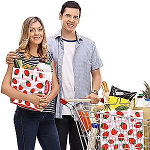 WorldBazaar Strawberry Shopping Bags Reusable Grocery Bags 8 PCS Groceries Handle Bags