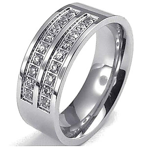 Jude Jewelers 10mm Stainless Steel Half Eternity Wedding Band Anniversary Statement Ring (Silver, 10)