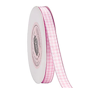 VATIN Pink and White Gingham Ribbon, 3/8 x 25Yd Craft Plaid Ribbon Use for Gift Wrapping,Party Decoration,Hair Accessories Craft and Christmas Gift Wrapping Fall Ribbons Thanksgiving Wrapping Ribbon