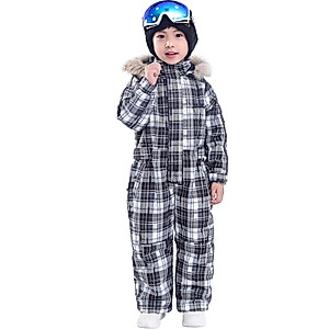 Bluemagic Little Kid's One Piece Overall Snowsuits Ski Suits Jackets Coats Jumpsuits,Wht Chk,120cm