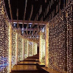 IMAGE 8 Modes Curtain Lights 9.8x6.6 Foot 224 LED String lights Fairy String Lights for Wedding Party Home Garden Indoor Outdoor Wall Backdrops Decorations Waterproof UL Safety Standard Warm White