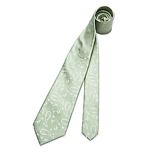 DiBanGu Men Light Green Floral Tie Sage Green Paisley Tie Pocket Square Set Silk Wedding Prom