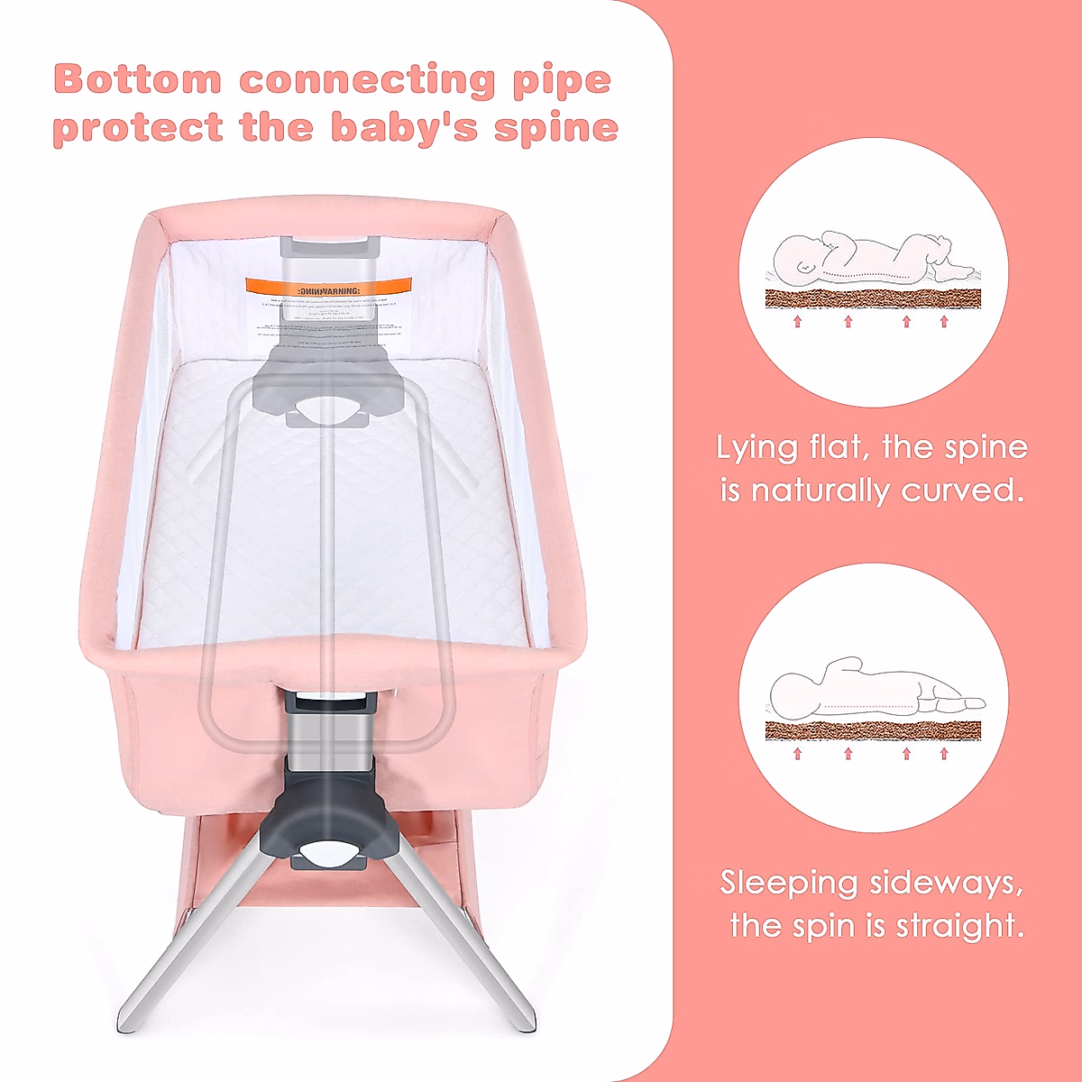 INFANS Baby Bassinet Bedside Crib, Newborn Sleeper w/Large Storage Basket, Adjustable Heights, Detachable &Washable Mattress, Breathable Mesh, Straps, Easy Moving Bed Side (Pink)